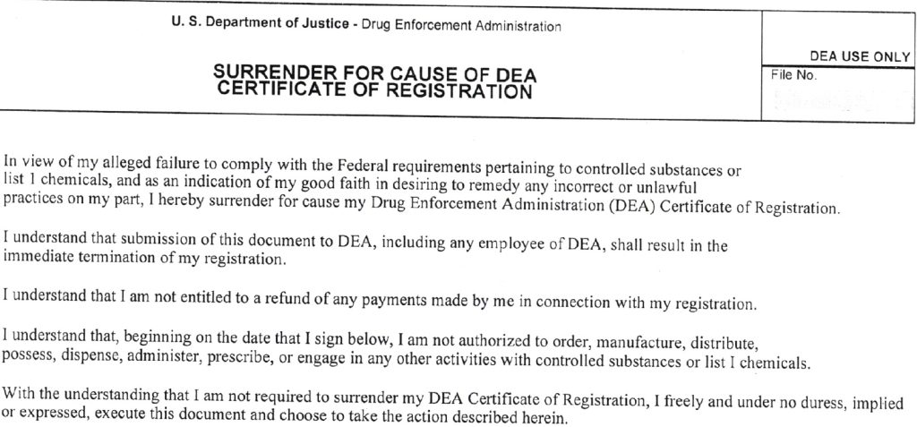 DEA Form 104: Why You Should Never Sign Voluntarily